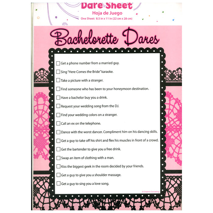 Pink and Lace Bachelorette Dare Sheet — MidValleyCloseouts.com
